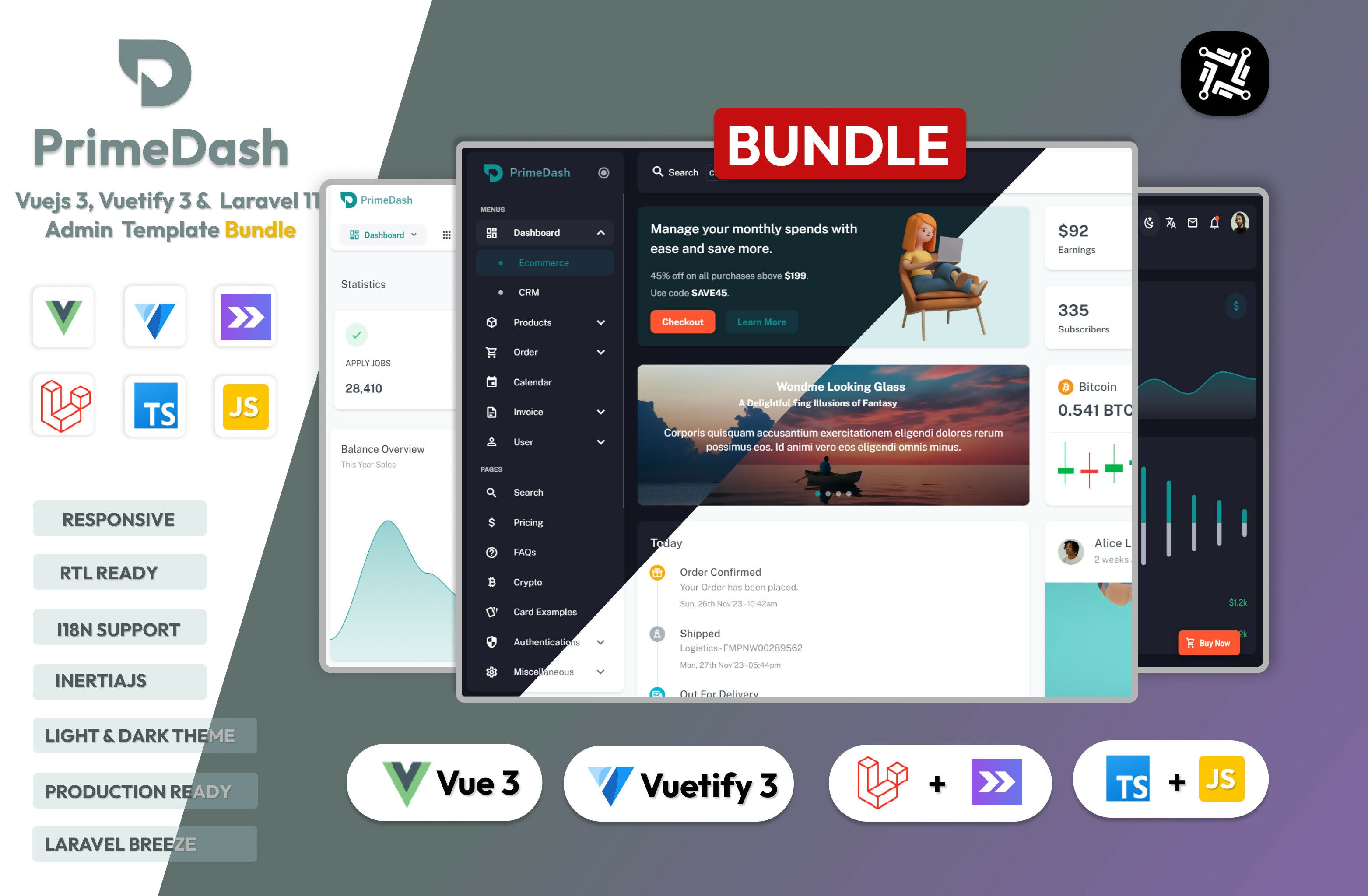 Primedash Admin Template Bundle Vuejs And Vuejs Laravel 11 Vuetify 3794