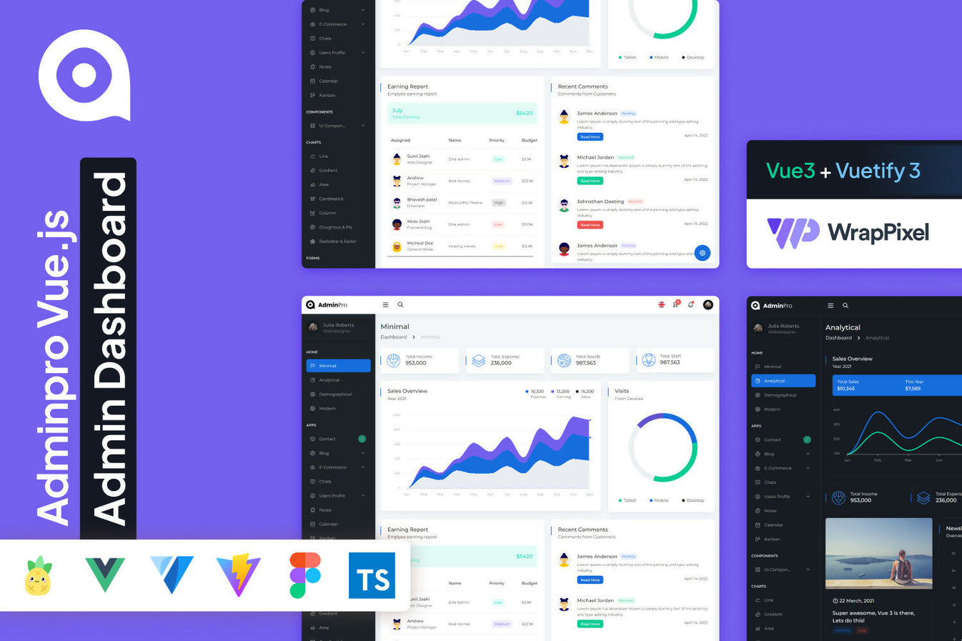 AdminPro Vuetify 3 + Vue 3 Dashboard